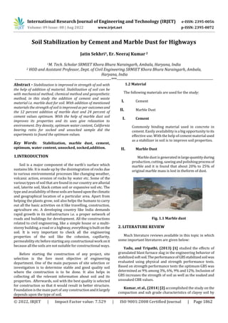 Soil Stabilization by Cement and Marble Dust for Highways | PDF