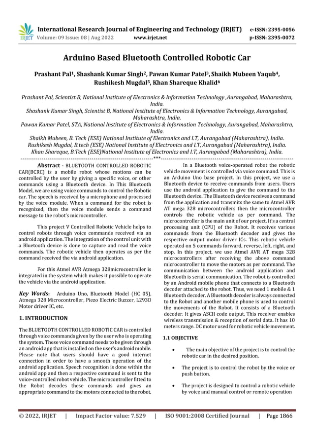 Arduino Based Bluetooth Controlled Robotic Car | PDF