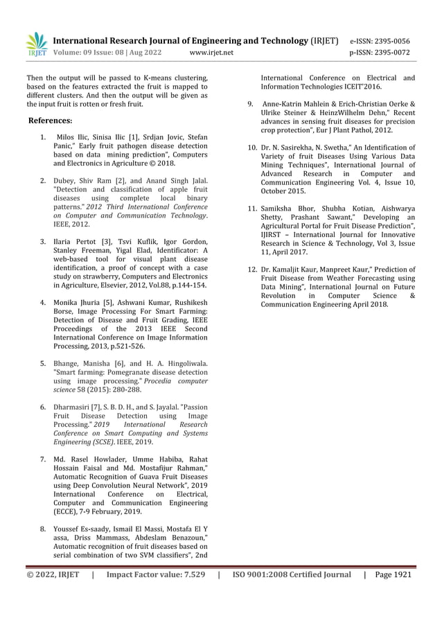 FRUIT DISEASE DETECTION AND CLASSIFICATION USING ARTIFICIAL INTELLIGENCE | PDF