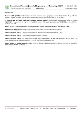 “A Study on the opinion of Boys and Girls students of geography subject ...