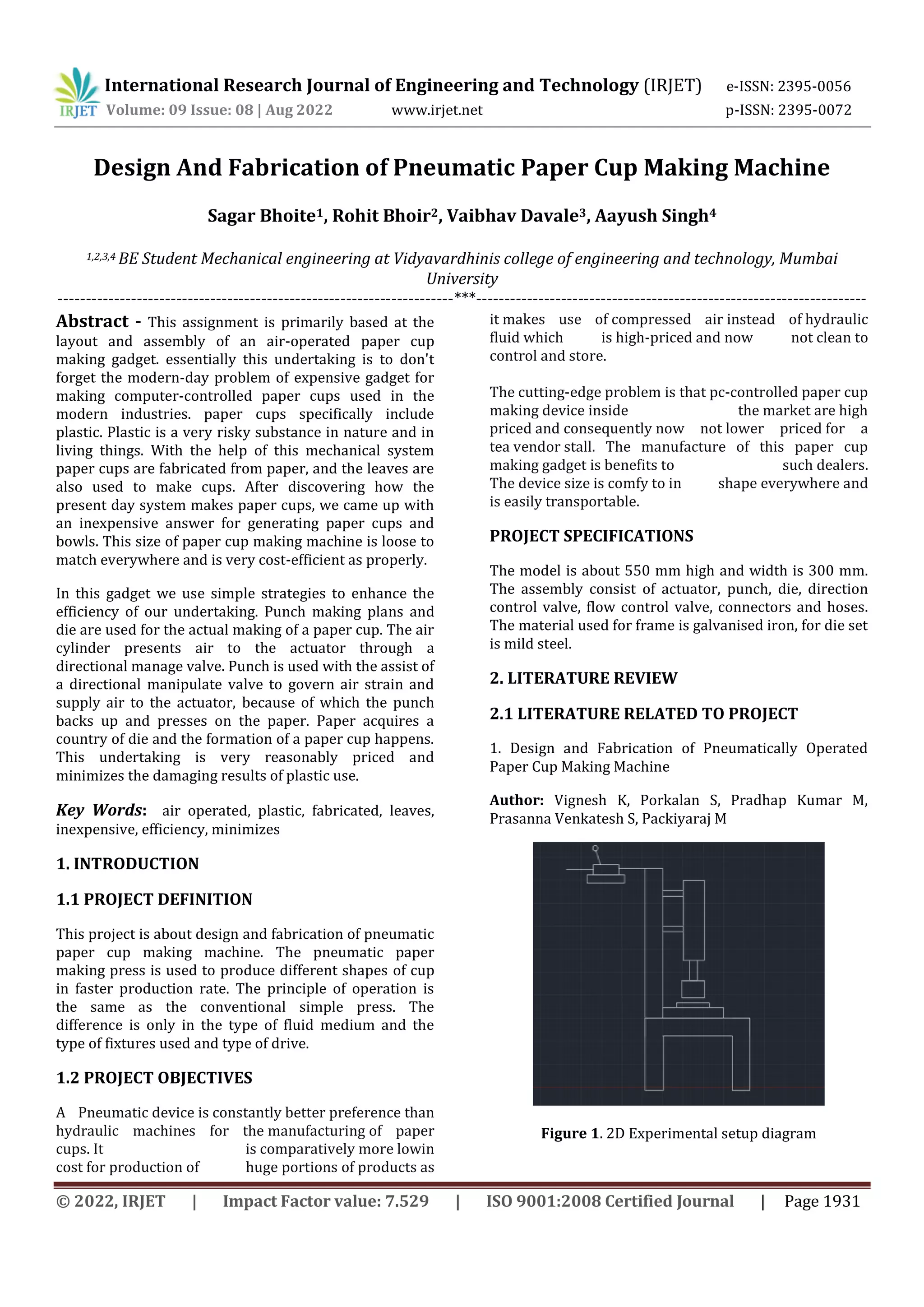 Design And Fabrication of Pneumatic Paper Cup Making Machine | PDF