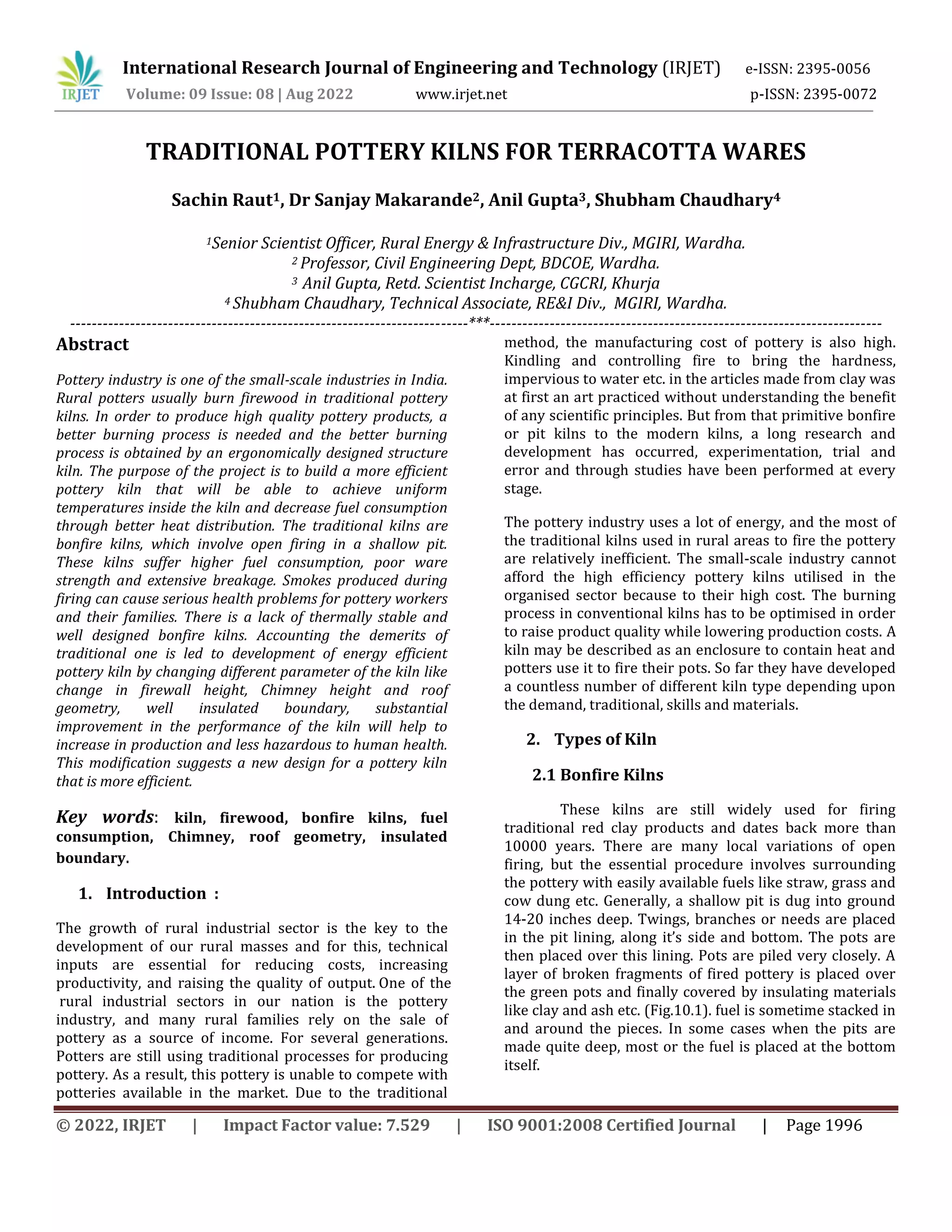 TRADITIONAL POTTERY KILNS FOR TERRACOTTA WARES | PDF | Woodworking ...