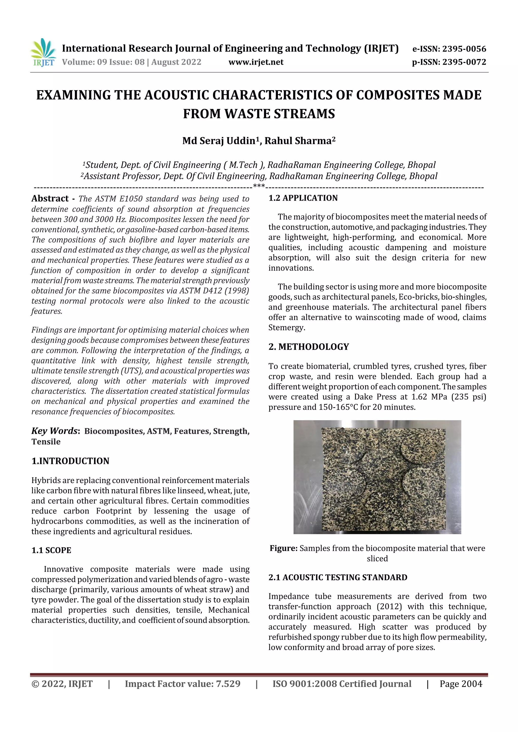 EXAMINING THE ACOUSTIC CHARACTERISTICS OF COMPOSITES MADE FROM WASTE ...