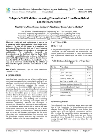 Subgrade Soil Stabilization using Fines obtained from Demolished Concrete Structures | PDF