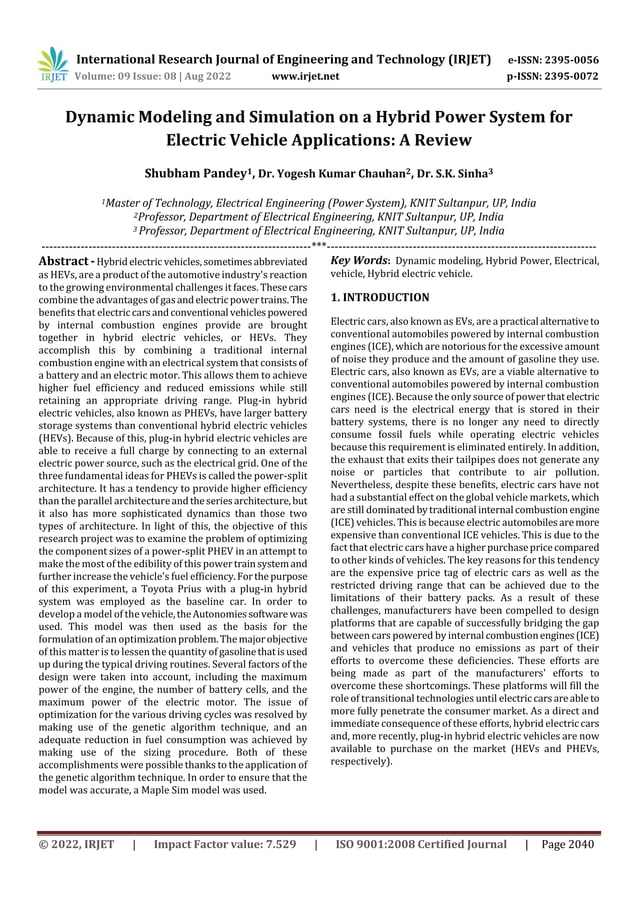 Dynamic Modeling and Simulation on a Hybrid Power System for Electric Vehicle Applications: A ...