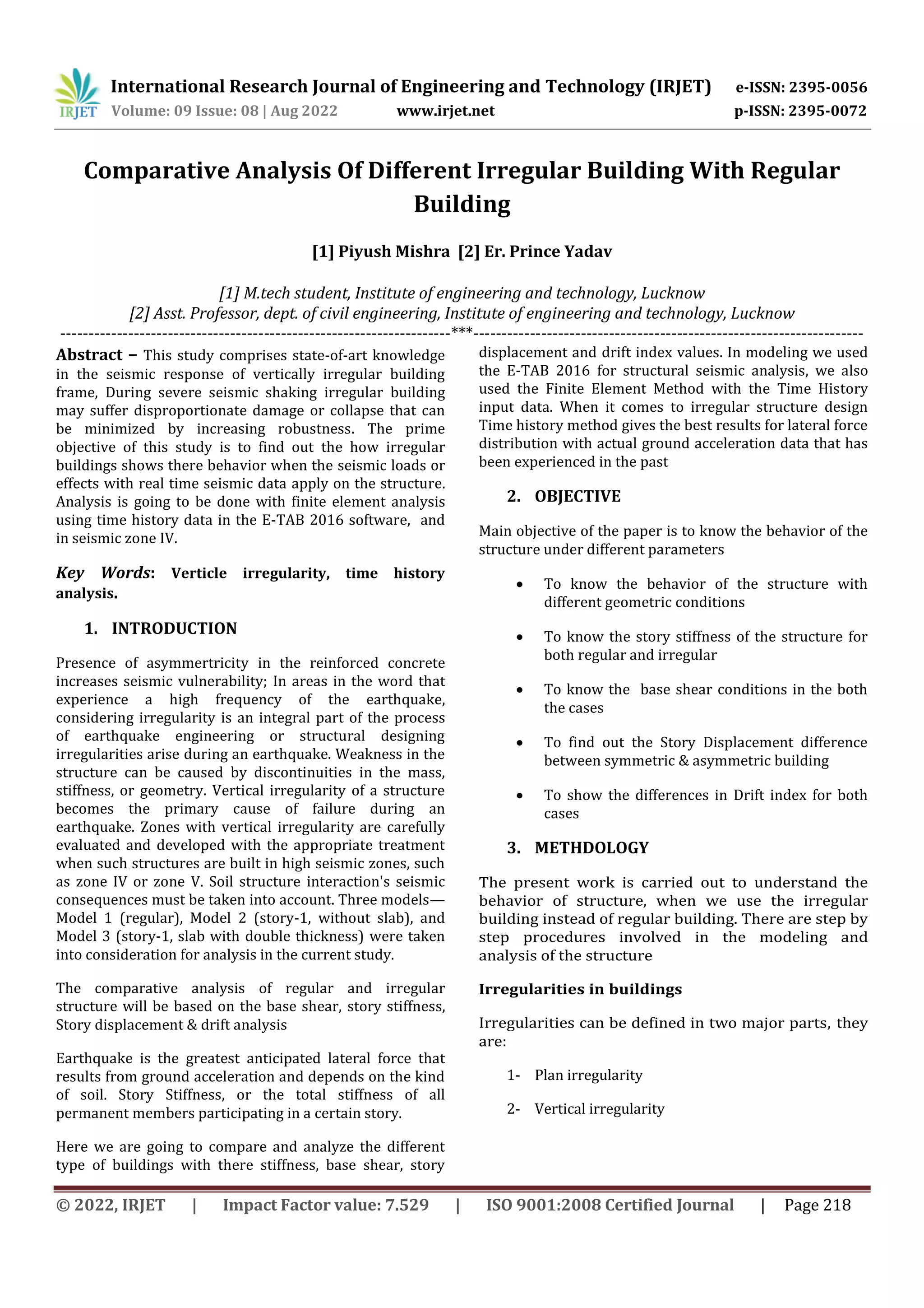 Comparative Analysis Of Different Irregular Building With Regular Building | PDF