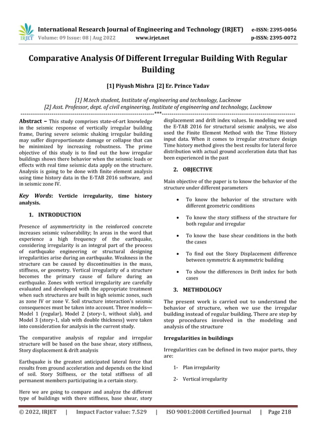 Comparative Analysis Of Different Irregular Building With Regular Building | PDF | Civil ...