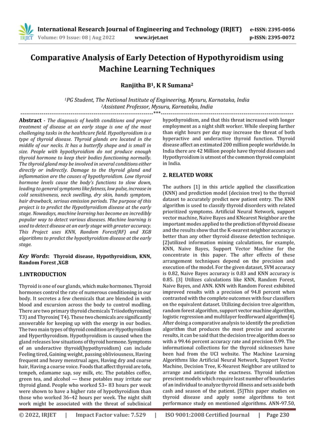 Comparative Analysis of Early Detection of Hypothyroidism using Machine ...