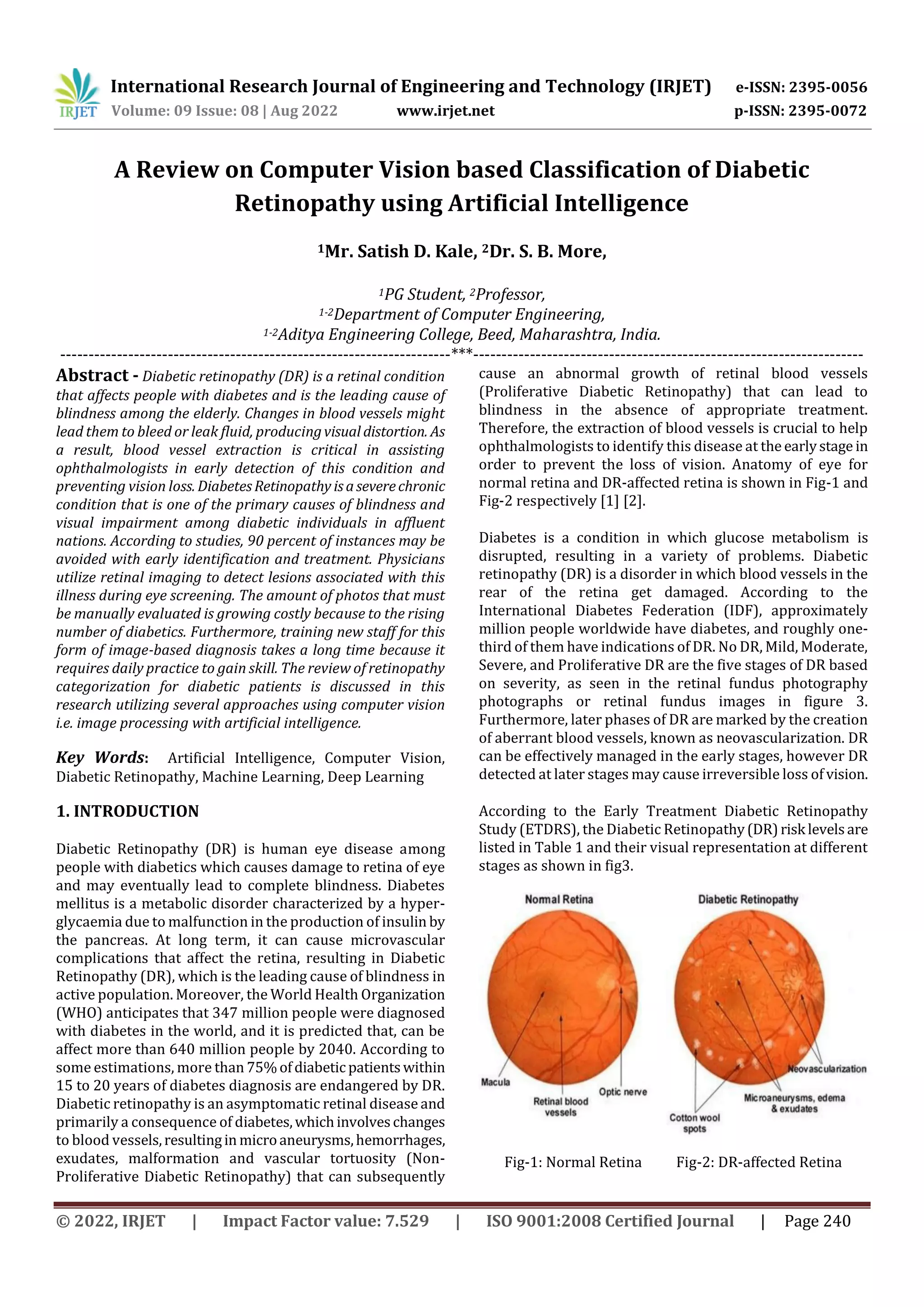 A Review on Computer Vision based Classification of Diabetic Retinopathy using Artificial ...