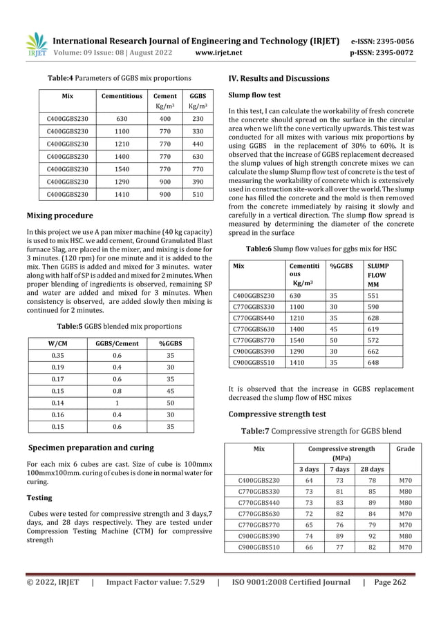 Optimization of Mix Proportion for High Strength Concrete Using GGBS | PDF
