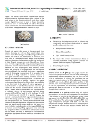 EFFECT OF PARTIAL REPLACEMENT OF CEMENT BY EGGSHELL POWDER AND COARSE ...