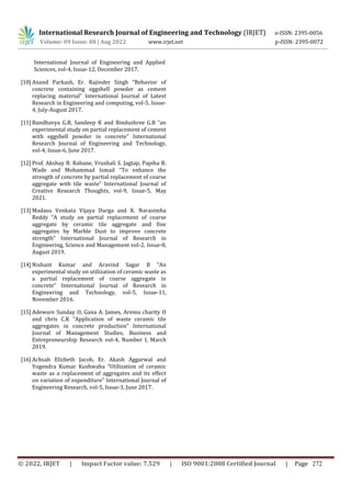EFFECT OF PARTIAL REPLACEMENT OF CEMENT BY EGGSHELL POWDER AND COARSE AGGREGATE BY CERAMIC TILE ...
