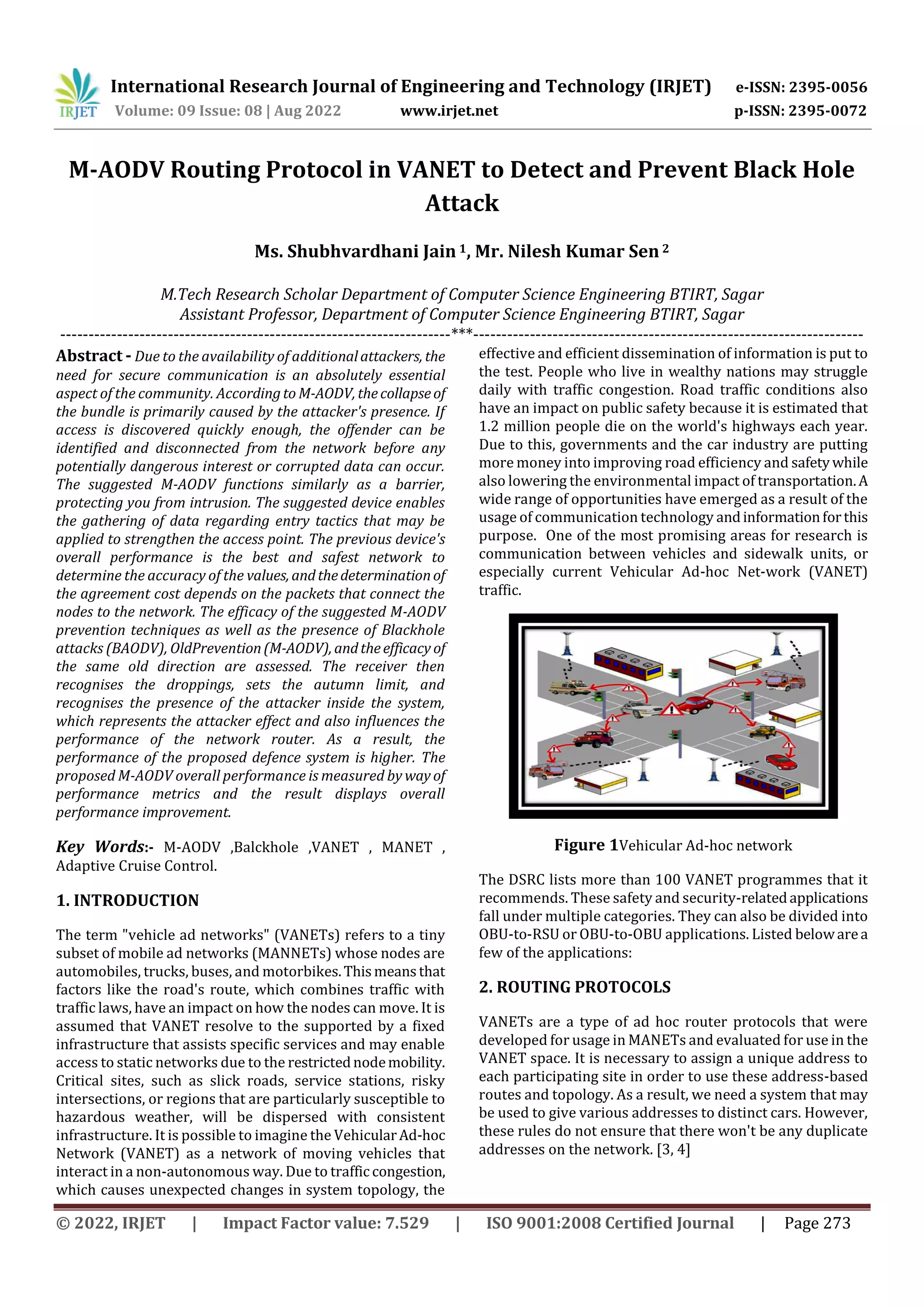 M Aodv Routing Protocol In Vanet To Detect And Prevent Black Hole Attack Pdf
