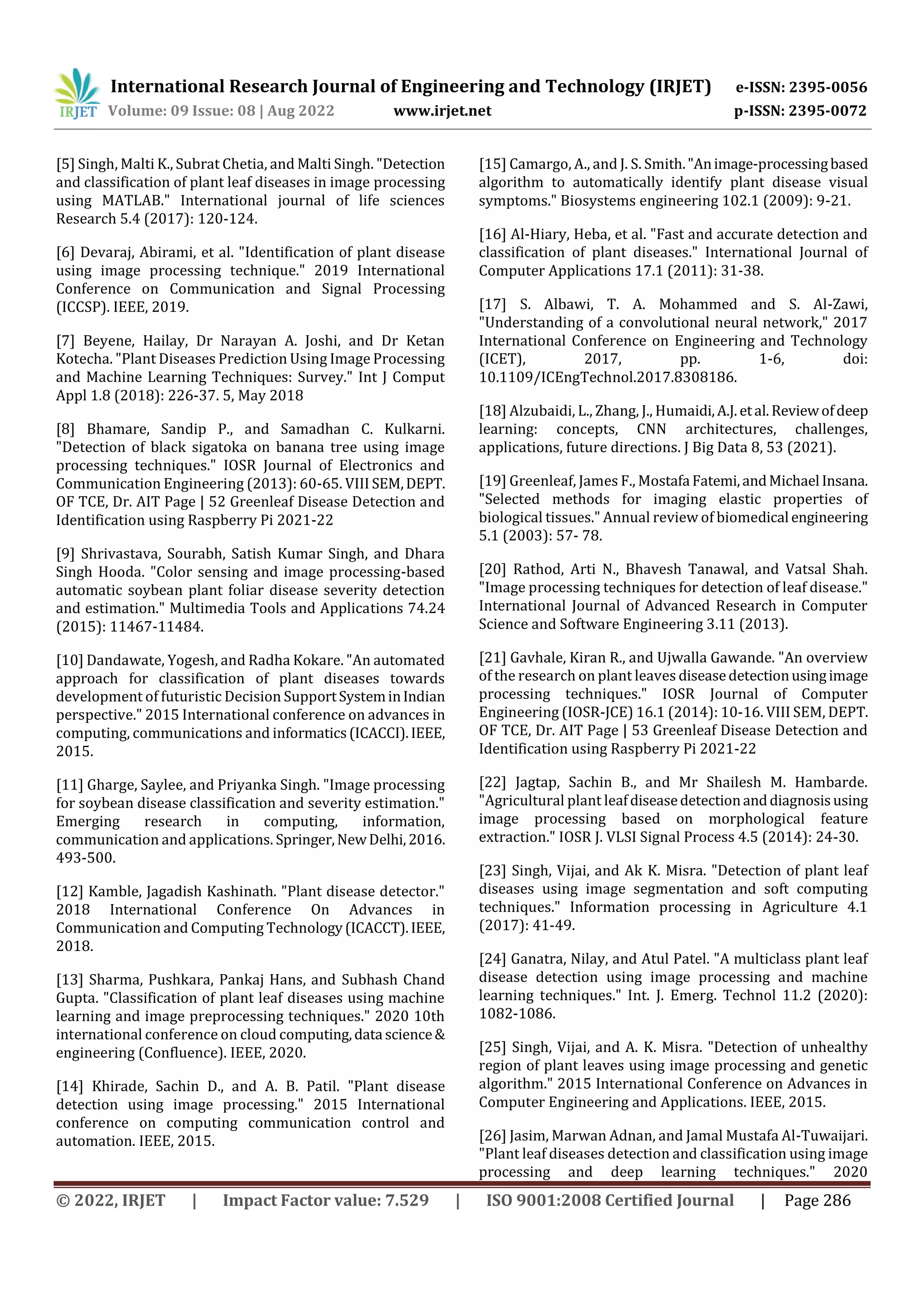 Green leaf disease detection and identification using Raspberry Pi | PDF