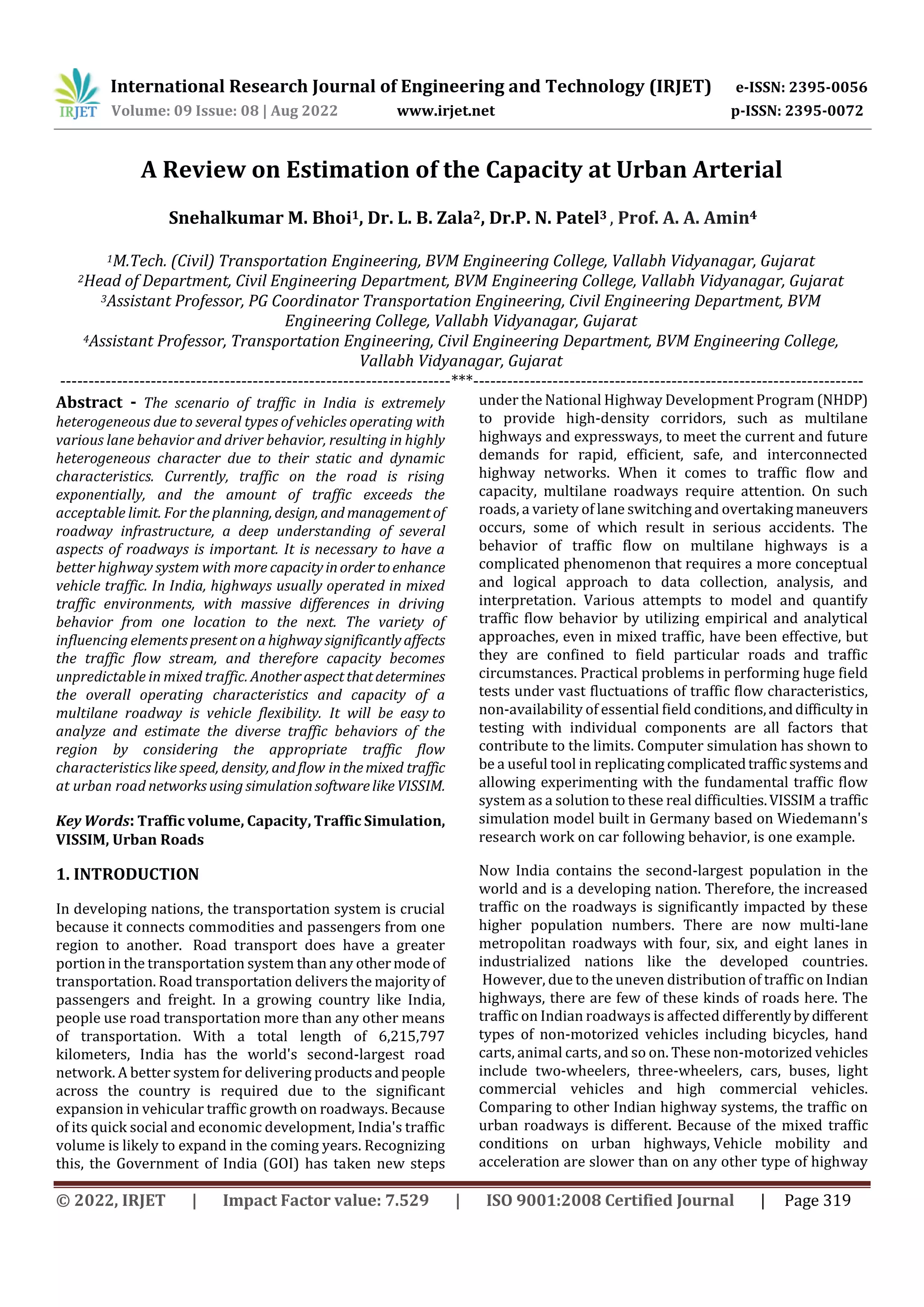 A Review on Estimation of the Capacity at Urban Arterial | PDF | Logistics and Transportation ...
