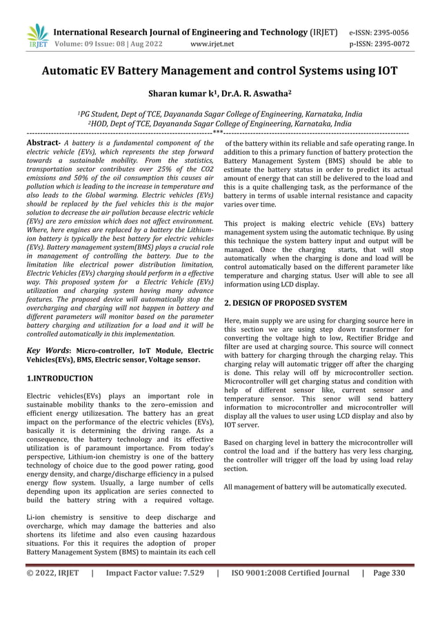 Automatic EV Battery Management and control Systems using IOT | PDF | Green Vehicles | Auto Type