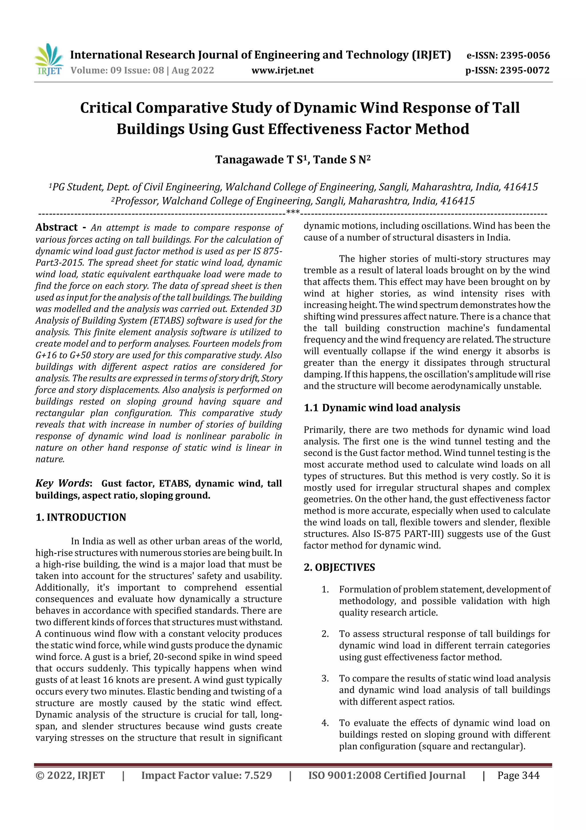 Critical Comparative Study of Dynamic Wind Response of Tall Buildings Using Gust Effectiveness ...