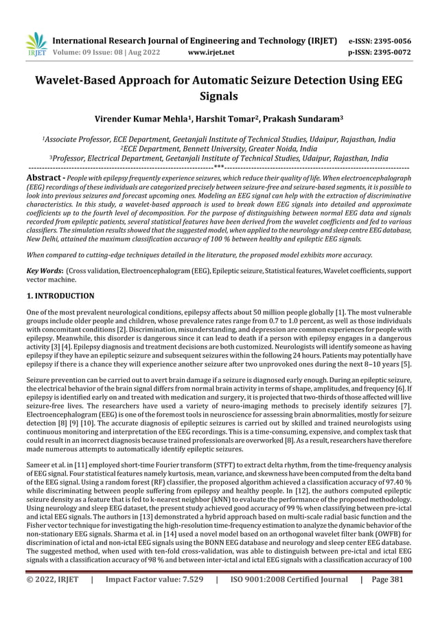 Wavelet-Based Approach for Automatic Seizure Detection Using EEG Signals | PDF