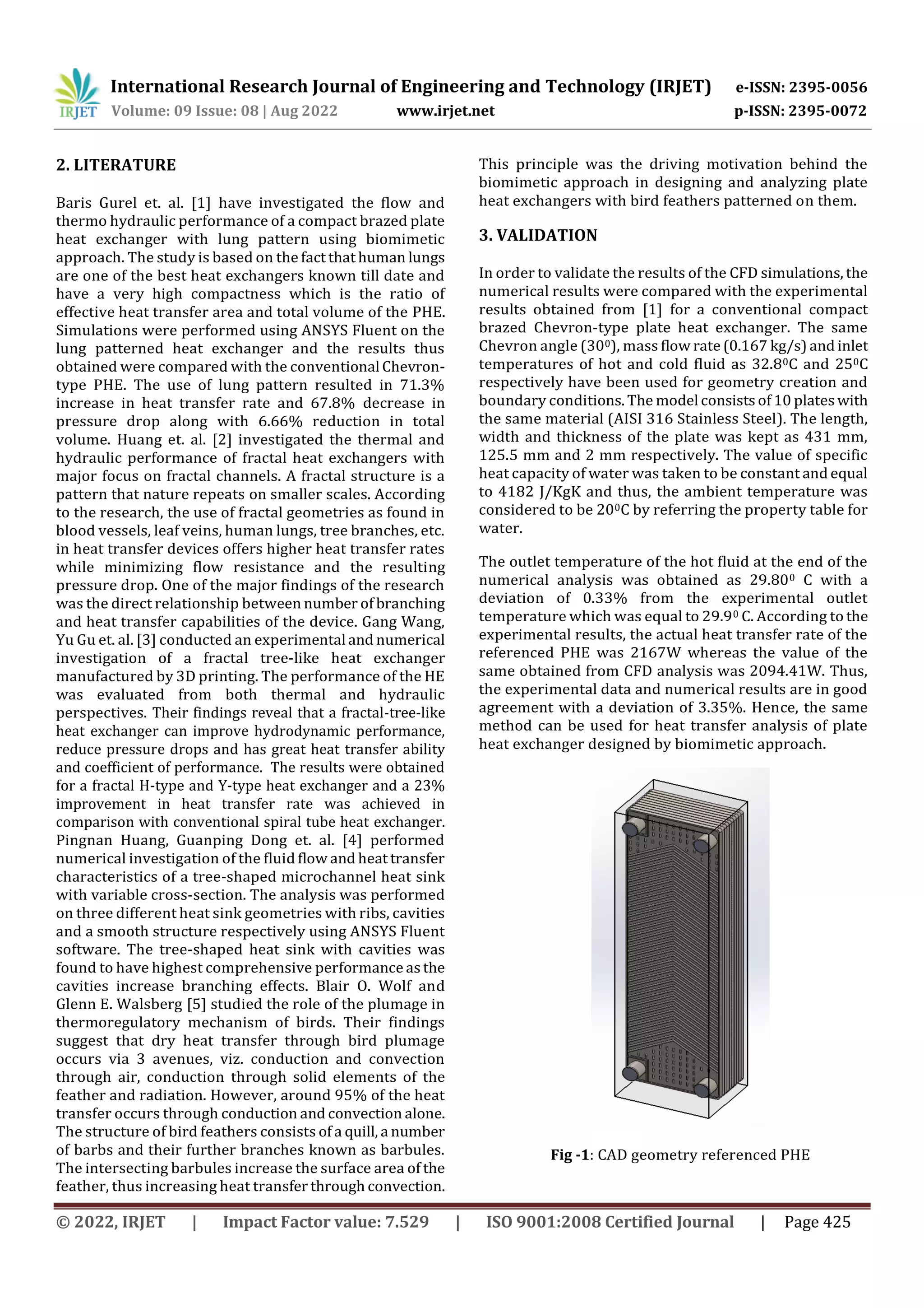 Heat Transfer Analysis of a Biomimetic Plate Heat Exchanger with Bird ...