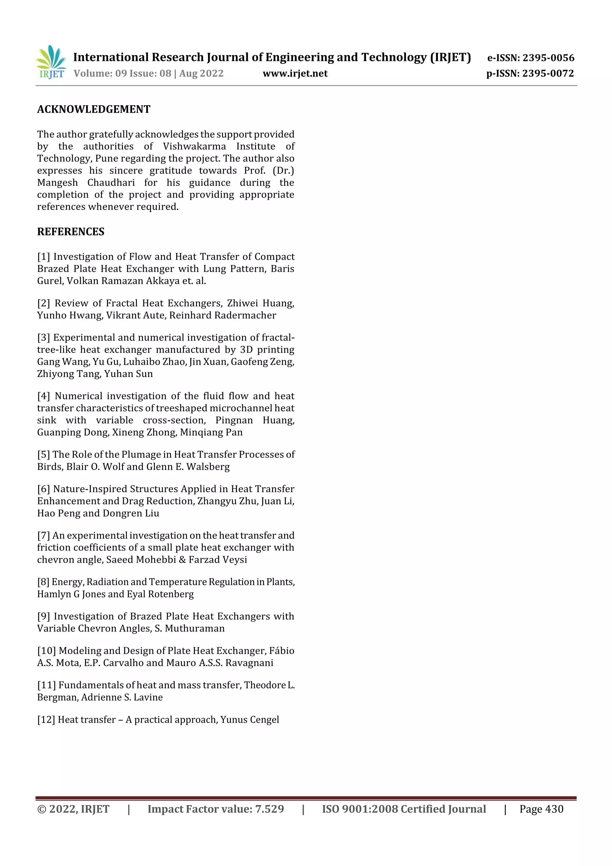 Heat Transfer Analysis of a Biomimetic Plate Heat Exchanger with Bird ...