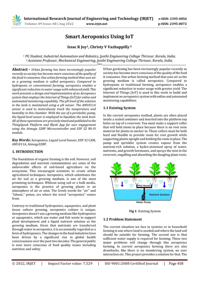 Smart Aeroponics Using IoT | PDF | Agriculture | Industries