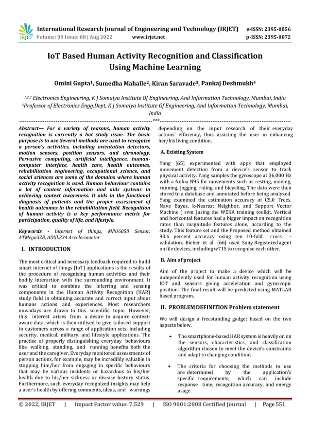 Iot Based Human Activity Recognition And Classification Using Machine Learning Pdf