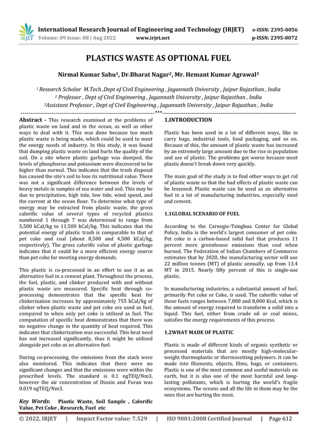PLASTICS WASTE AS OPTIONAL FUEL | PDF