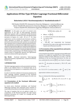 Applications Of One Type Of Euler-Lagrange Fractional Differential Equation | PDF