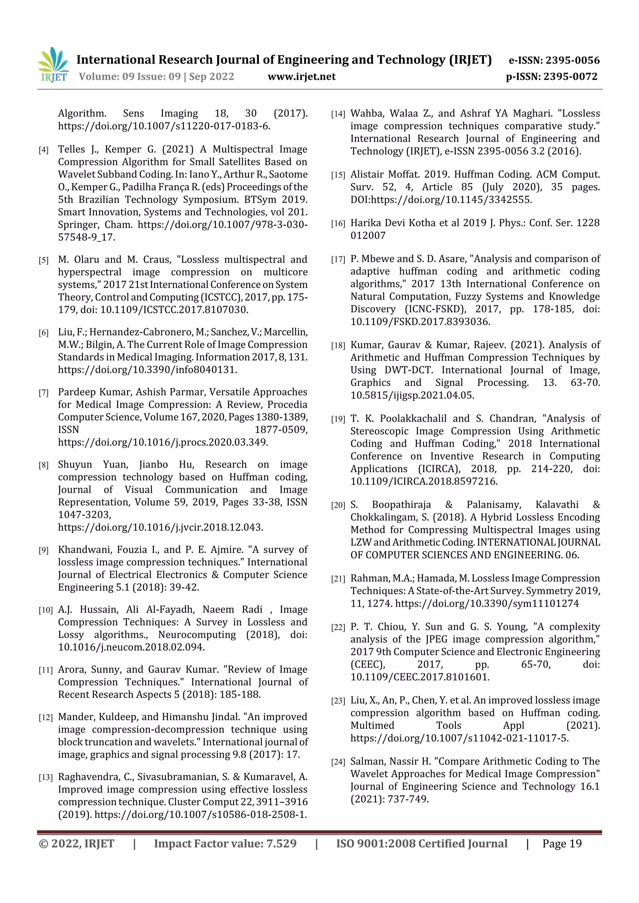Comparative Analysis of Huffman and Arithmetic Coding Algorithms for Image Compression | PDF