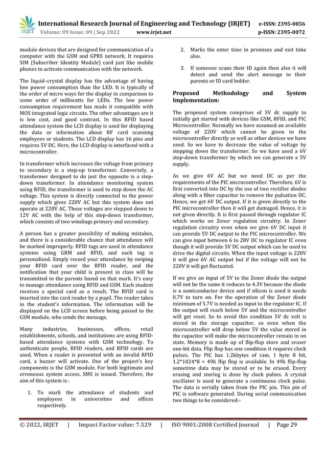 Design and Implementation of Attendance Monitoring Using GSM And RFID | PDF
