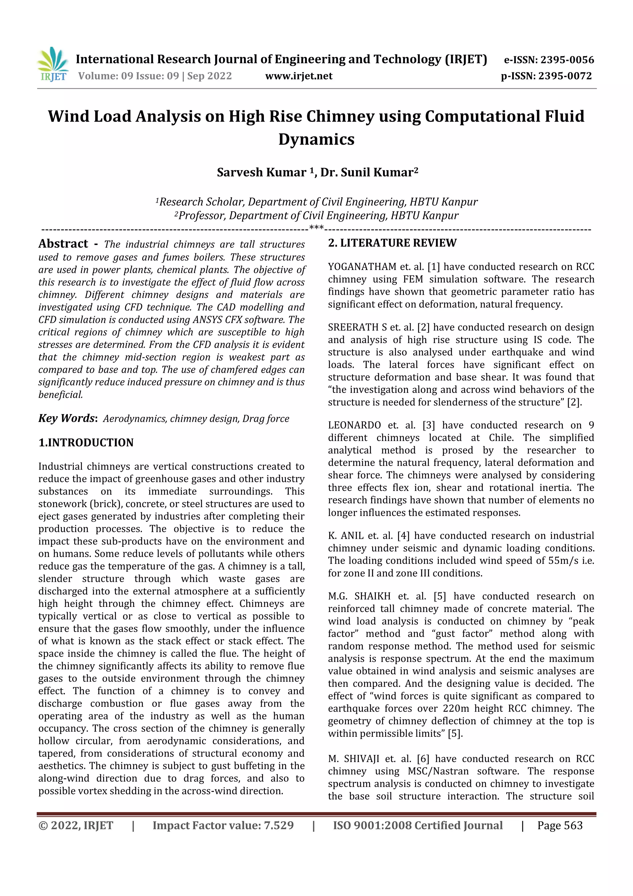 Wind Load Analysis on High Rise Chimney using Computational Fluid Dynamics | PDF