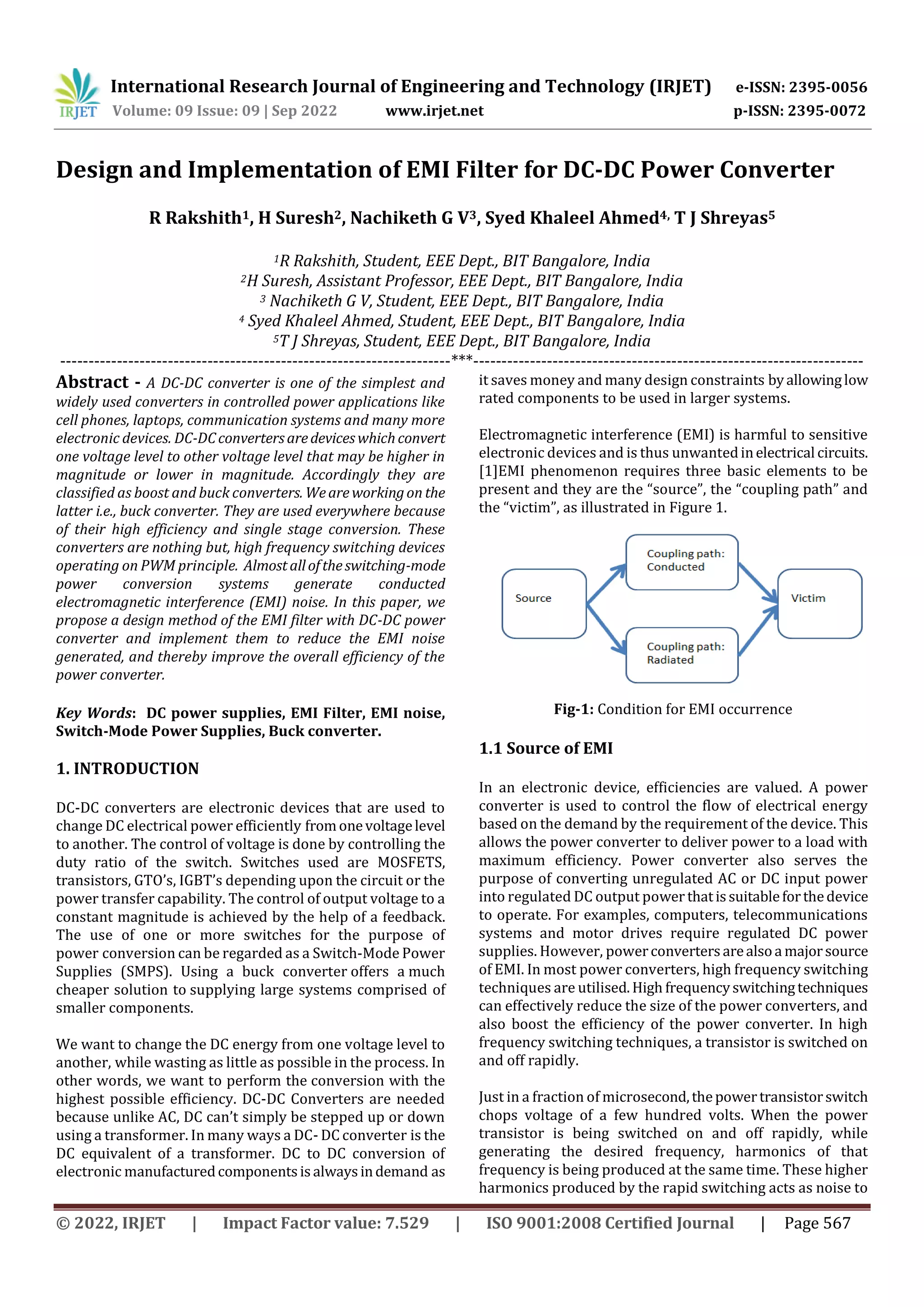Design and Implementation of EMI Filter for DC-DC Power Converter | PDF