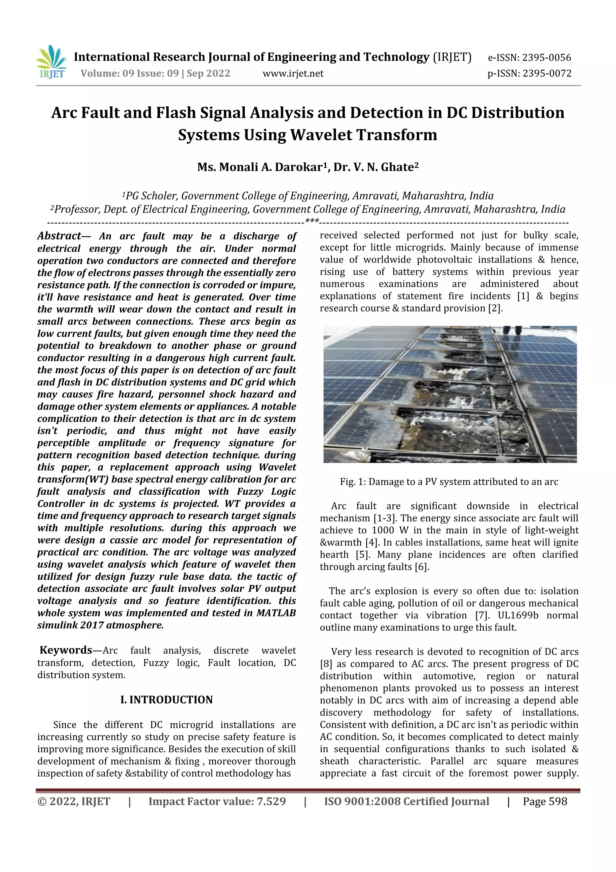 Arc Fault and Flash Signal Analysis and Detection in DC Distribution Systems Using Wavelet ...