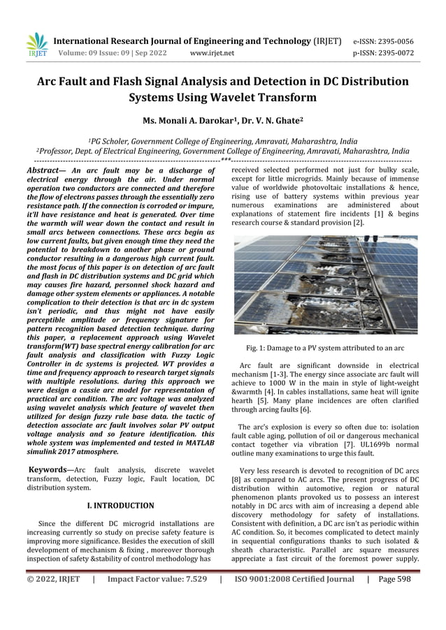Arc Fault and Flash Signal Analysis and Detection in DC Distribution Systems Using Wavelet ...