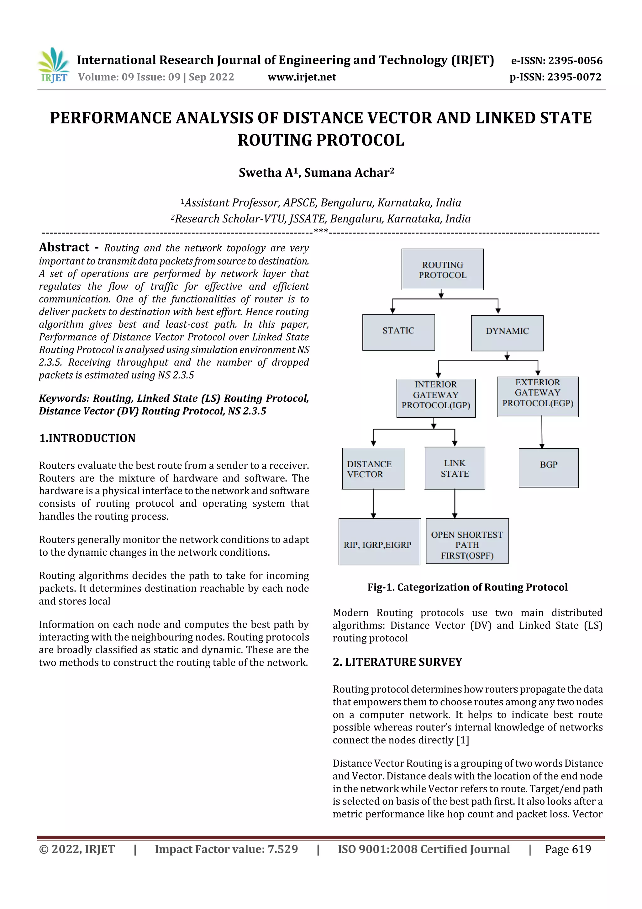 Performance Analysis Of Distance Vector And Linked State Routing