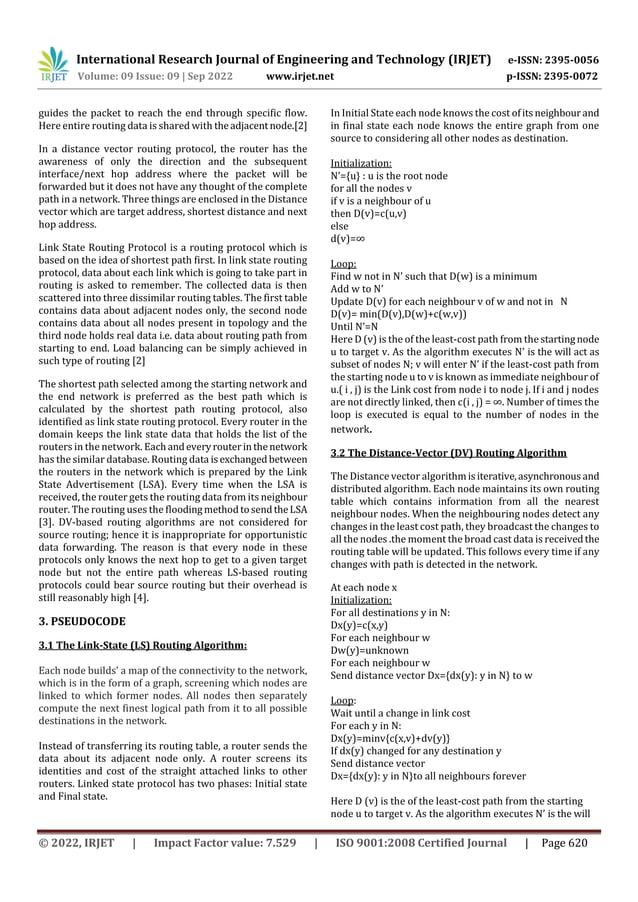 PERFORMANCE ANALYSIS OF DISTANCE VECTOR AND LINKED STATE ROUTING ...