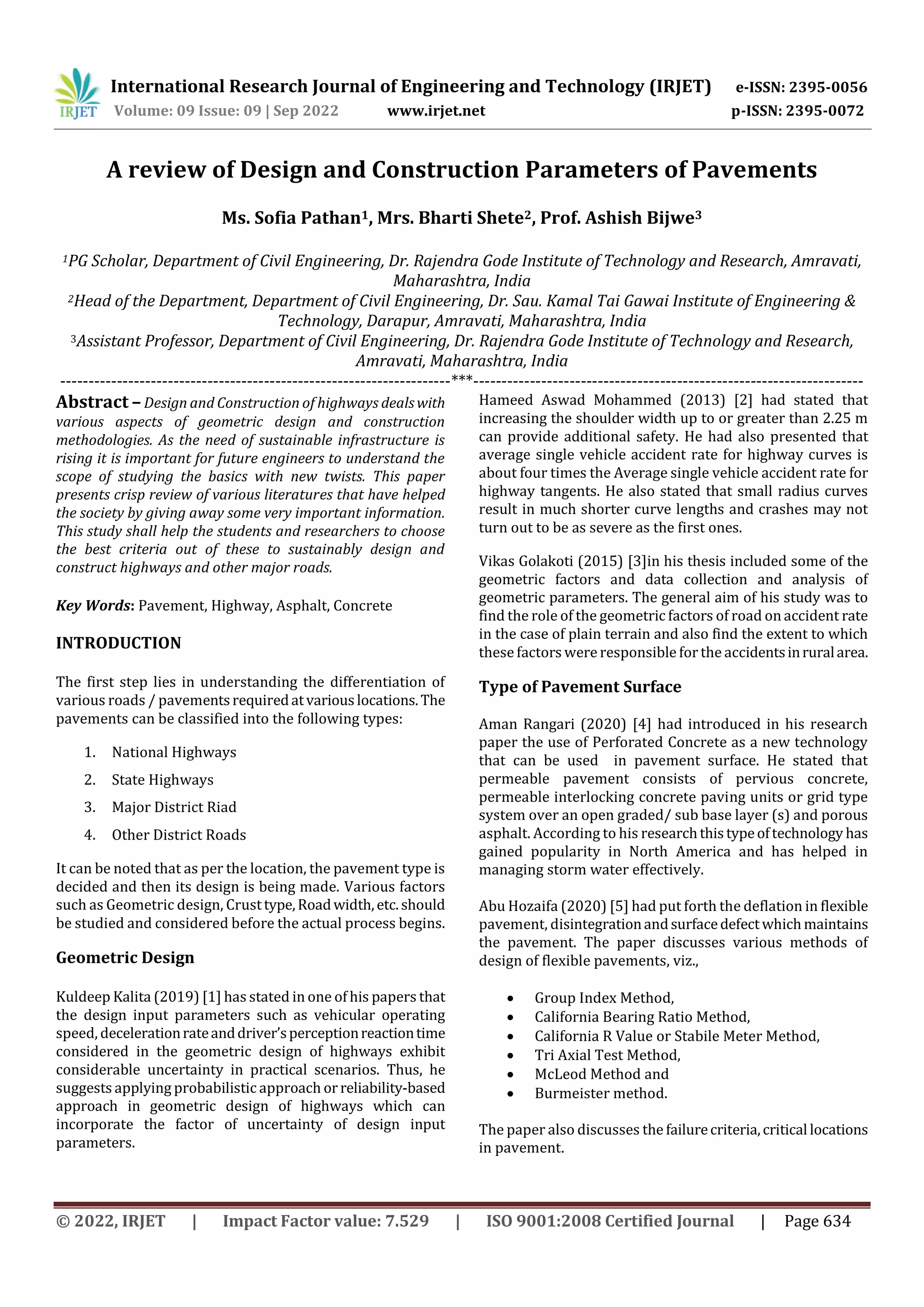 A review of Design and Construction Parameters of Pavements | PDF