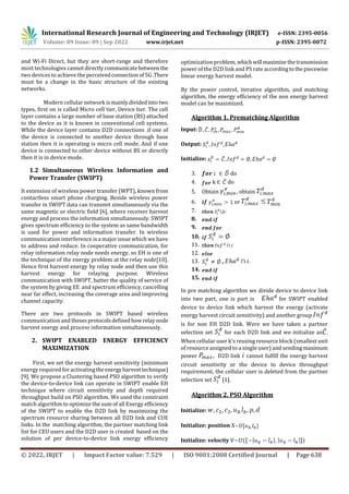 SWIPT Enabled Device To Device Communication on PSO Based Resource and Power Allocation Using ...