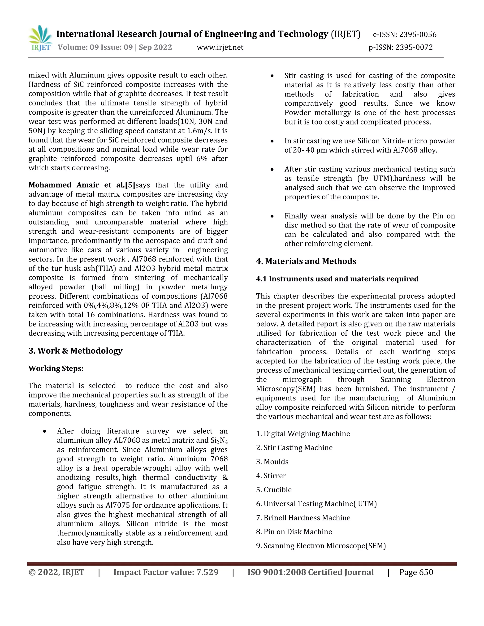 Wear Analysis of Al7068 Metal Matrix Composite Reinforced with Silicon ...