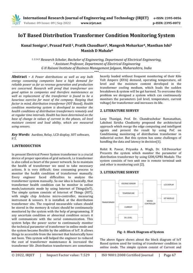IoT Based Distribution Transformer Condition Monitoring System | PDF