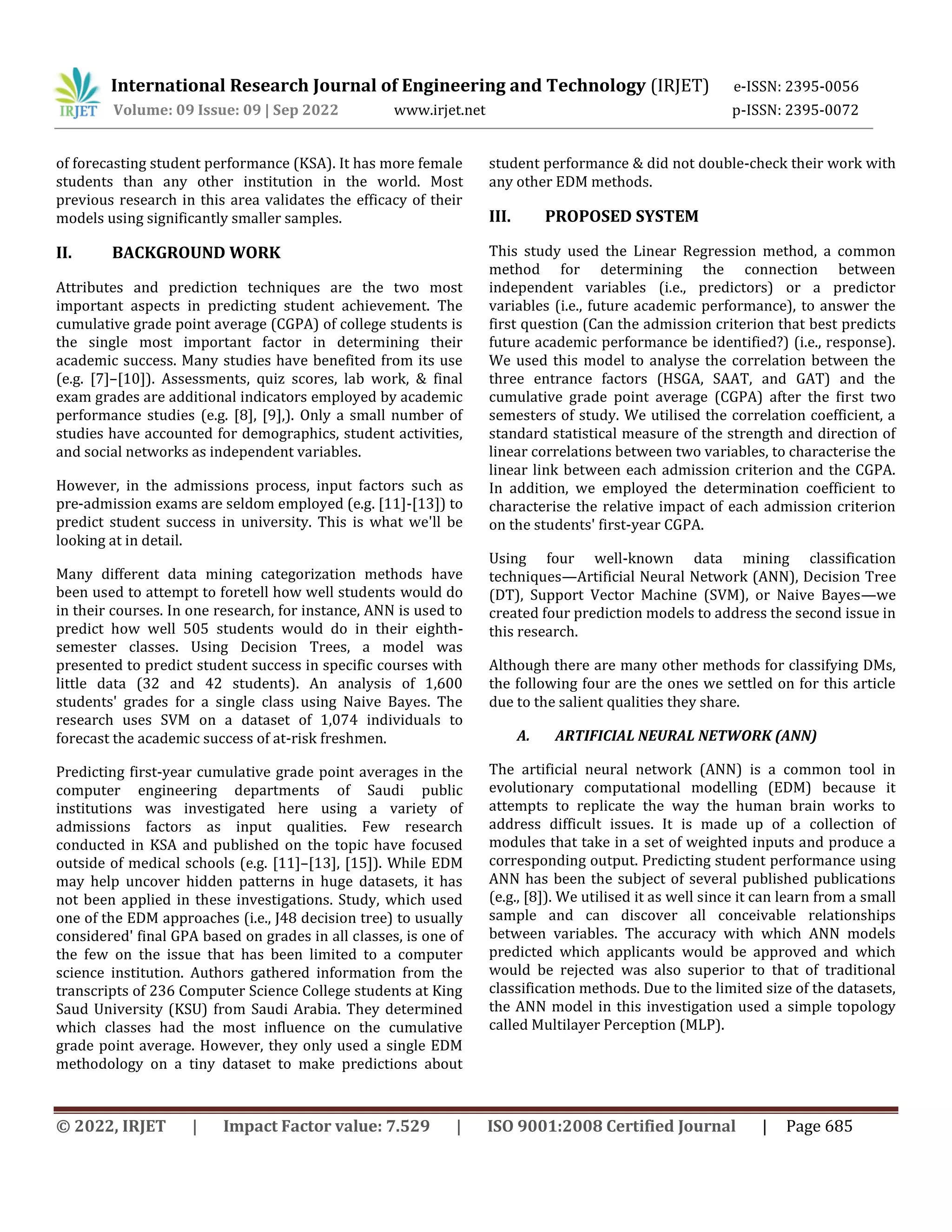 UNIVERSITY ADMISSION SYSTEMS USING DATA MINING TECHNIQUES TO PREDICT STUDENT PERFORMANCE TO ...