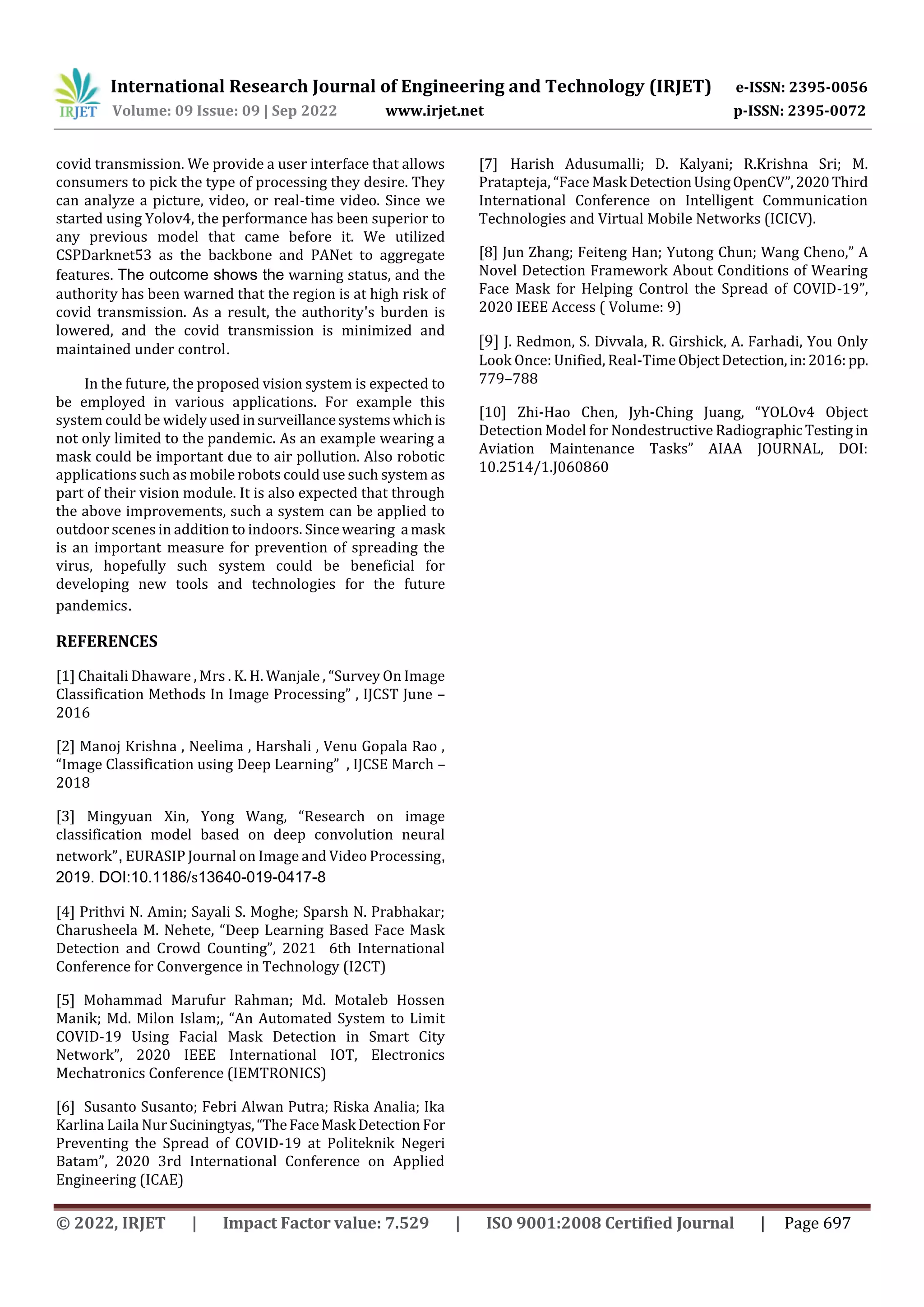 YOLOv4: A Face Mask Detection System | PDF