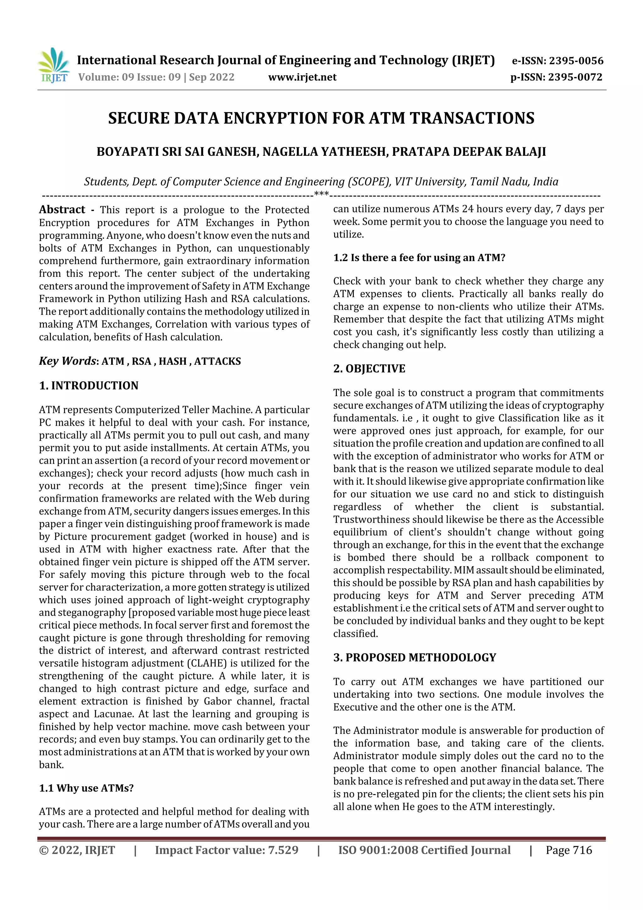 SECURE DATA ENCRYPTION FOR ATM TRANSACTIONS | PDF | Computing | Technology & Computing