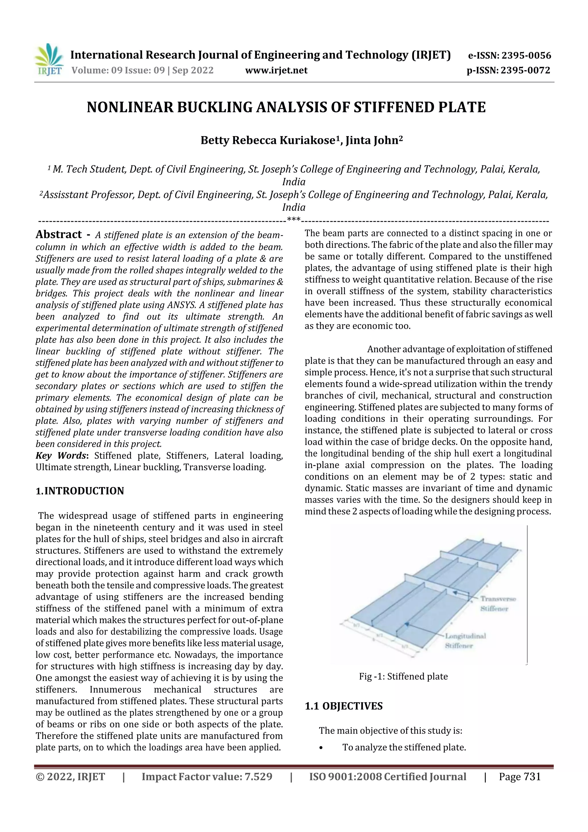 NONLINEAR BUCKLING ANALYSIS OF STIFFENED PLATE | PDF