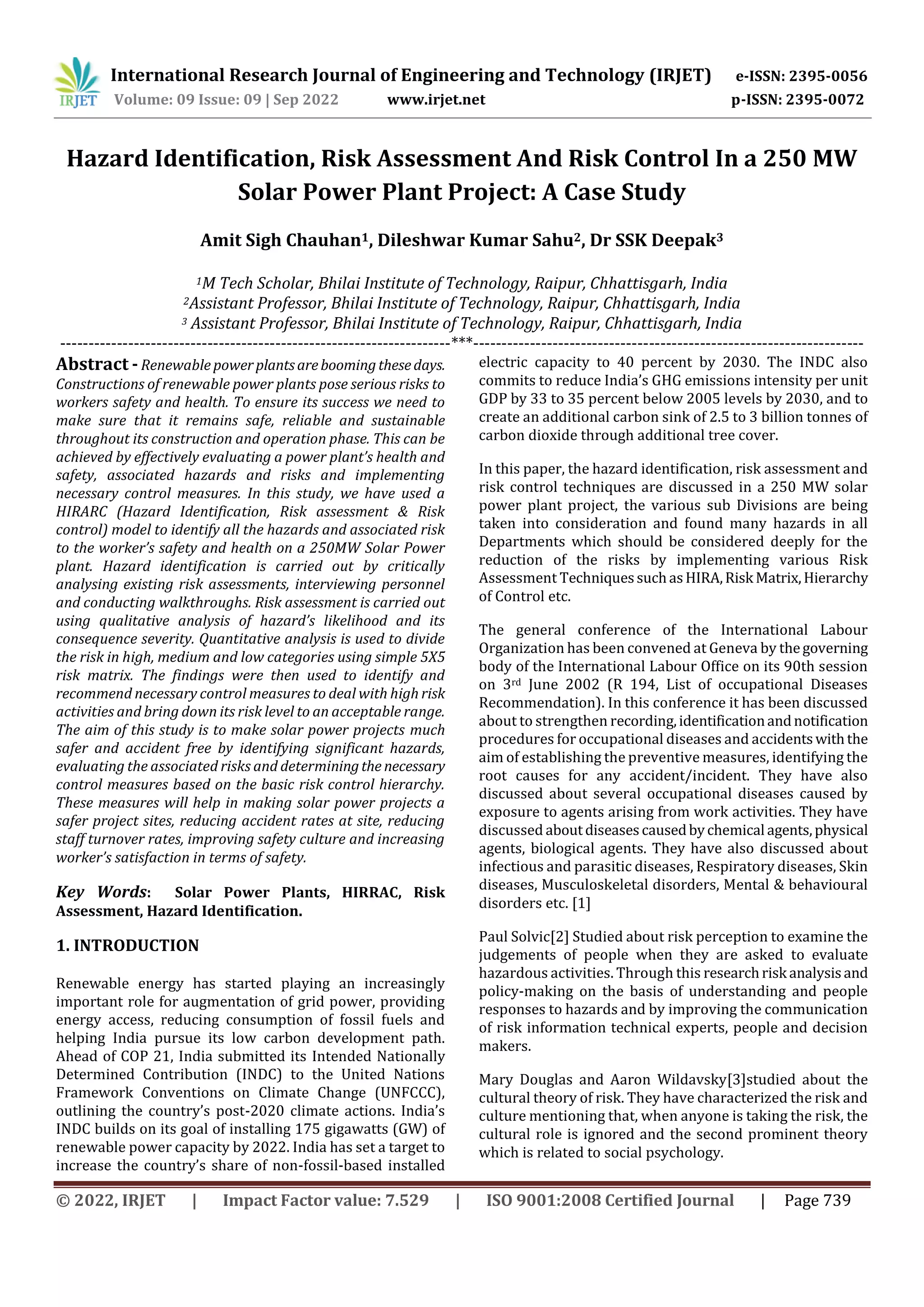 Hazard Identification, Risk Assessment And Risk Control In a 250 MW ...
