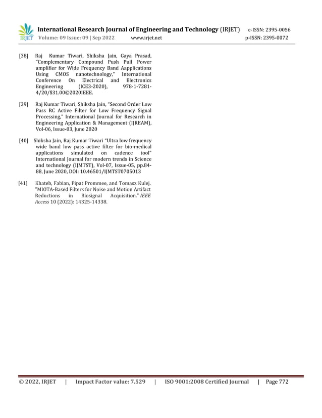 Review on CMOS based Low Pass Filters for Biomedical Applications | PDF
