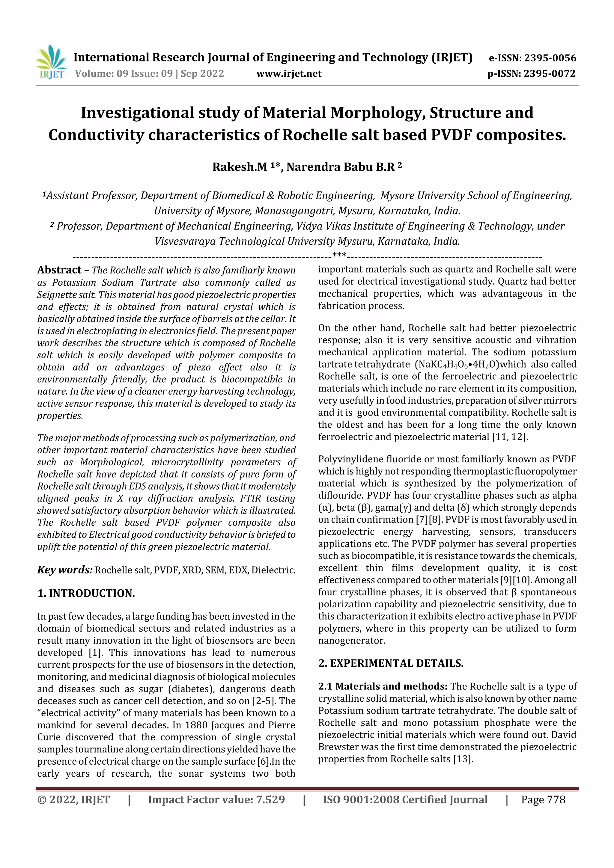 Investigational study of Material Morphology, Structure and ...