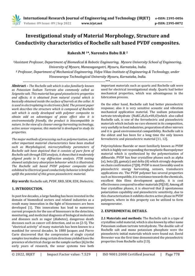 Investigational study of Material Morphology, Structure and ...