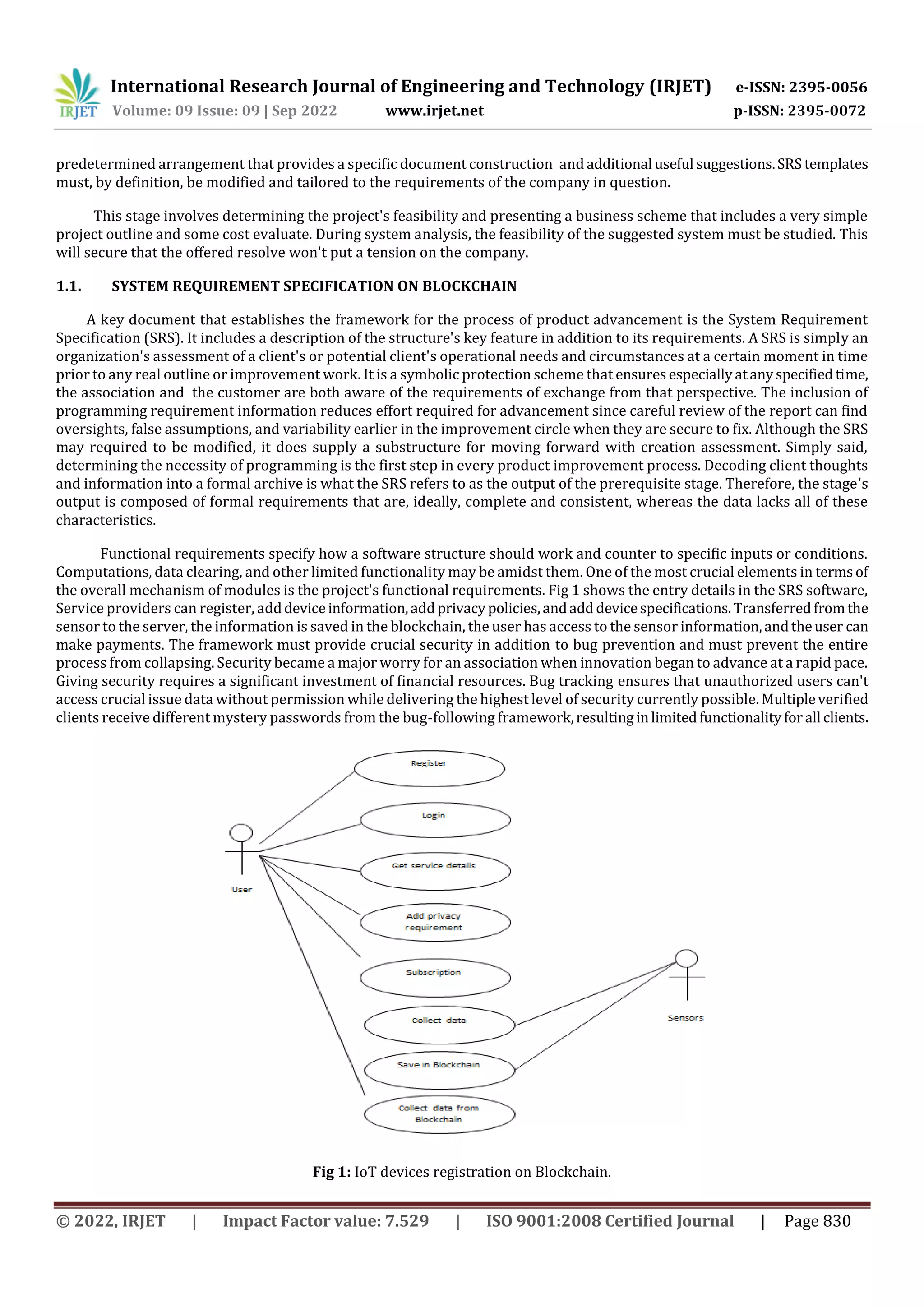 Blockchain Technology using System Requirement Specification and IoT Devices | PDF