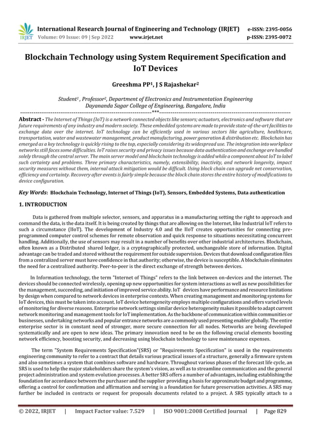 Blockchain Technology using System Requirement Specification and IoT Devices | PDF